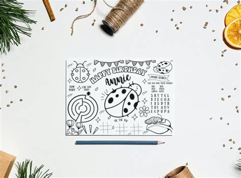 Ladybug Birthday Party Activity Sheet Lady Bug Party Favor Bug Theme Party Table Mat Coloring