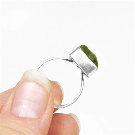 Raw Peridot Ring In Sterling Silver Satin Finish Rough Green