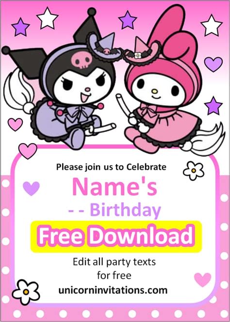 My Melody And Kuromi Invitation Templates Unicorn Invitations