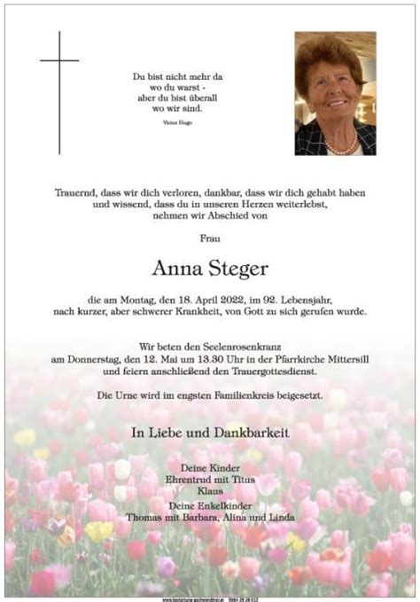 Trauer Anna Steger Sn At