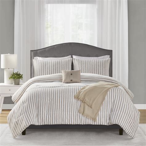 Mainstays 5 Piece Tan Striped Comforter Set Fullqueen