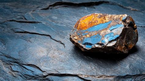 Vibrant Blue And Gold Stone On Slate Surface Displaying Natural