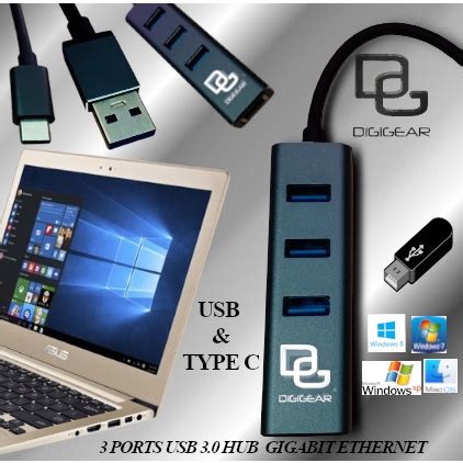 Jual DIGIGEAR USB HUB 3 0 LAN ADAPTER USB TYPE C 3 PORT 3 0 HUB LAN GIGABITS MacBook WINDOWS