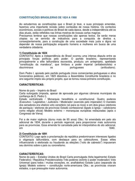 Constituições Brasileiras De 1824 A 1988 Pdf Brasil Constituição