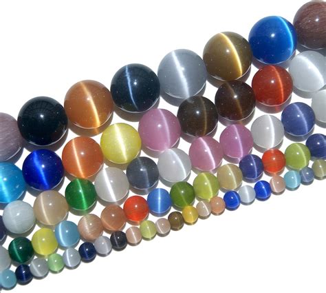 6mm 62pcs Mix Colors Round Stone Beads Cat Eyes Stone Beading Loose Beadshole Size 1mm Diy