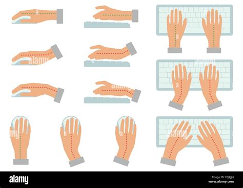 Vector Illustration Of Correct And Incorrect Hand Position For Use Keyboard And Holding Mouse
