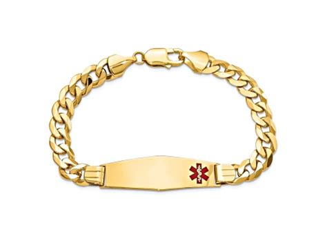 14k Yellow Gold Medical Soft Diamond Shape Red Enamel Flat Curb Link Id