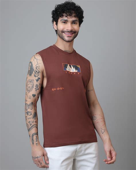One Piece Printed Regular Fit Muscle Tee For Men Free Authority