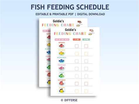 Fish Feeding Chart Pet Feeding Chart Fish Chart Fish Feeding Log