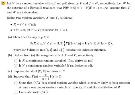 Solved Let V Be A Random Variable With Cdf And Pdf Given By