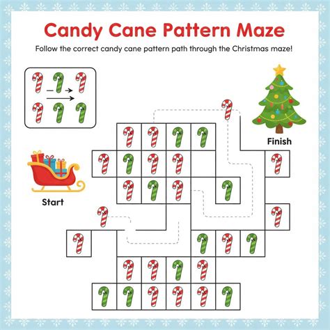 Candy Cane Pattern Maze Worksheet Download And Print Now