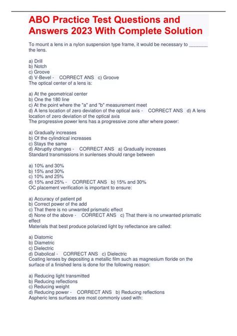 Abo Practice Test Questions And Answers 2023 With Complete Solution