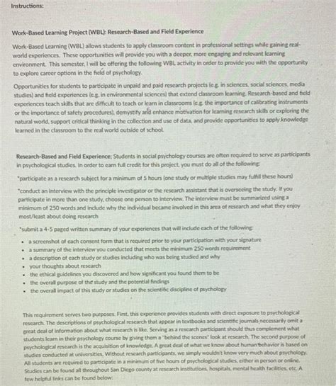 Solved Instructions Work Based Learning Project Wbl