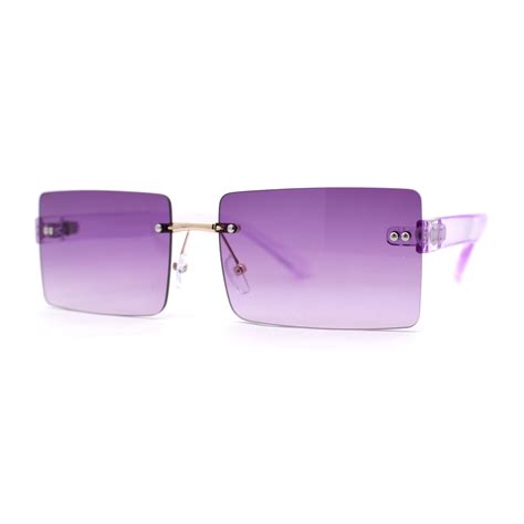 Mens Classic Minimal Thin Rectangle Rimless Sunglasses Purple