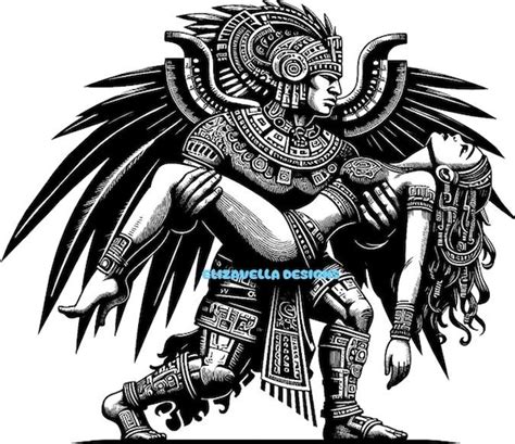 Aztec Warrior Holding Woman Tattoo