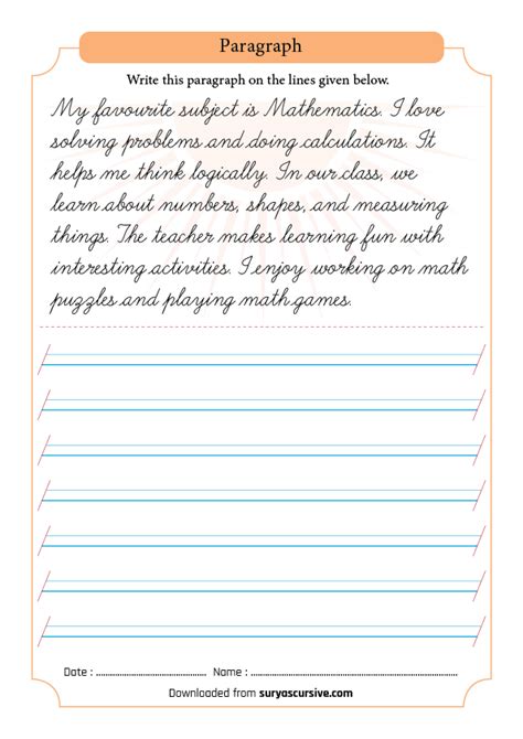 Mathematics Passage In Cursive Writing 2 Lined Worksheet Pdf