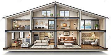 House Cross Section View On Bedroom And Living Room Creative Ai Stock