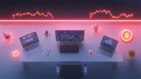 Crypto Trading Desk Setup Top View Of A Modern Workspace With Two