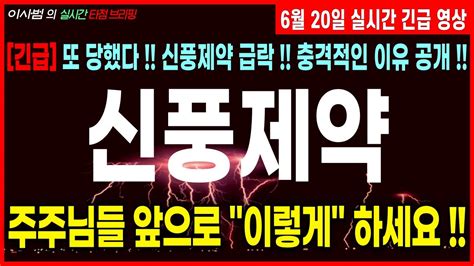 신풍제약 주가전망 긴급 또 당했다 신풍제약 급락 충격적인 이유 공개 주주님들 앞으로 이렇게 대응하세요 Youtube