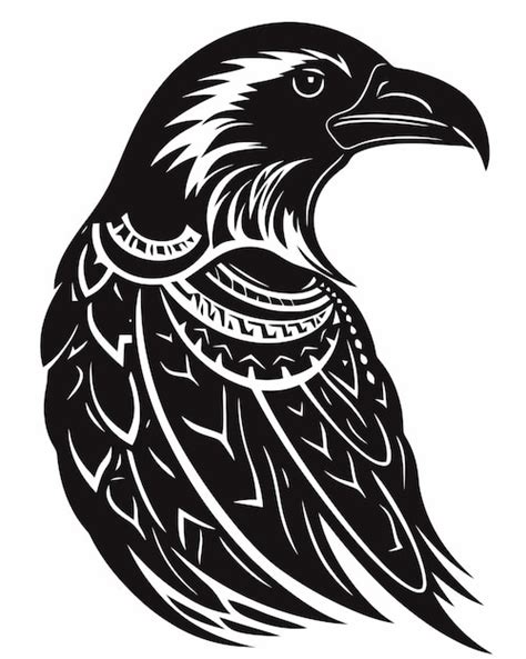 Premium Vector A Black And White Illustration Of A Crow With A Large