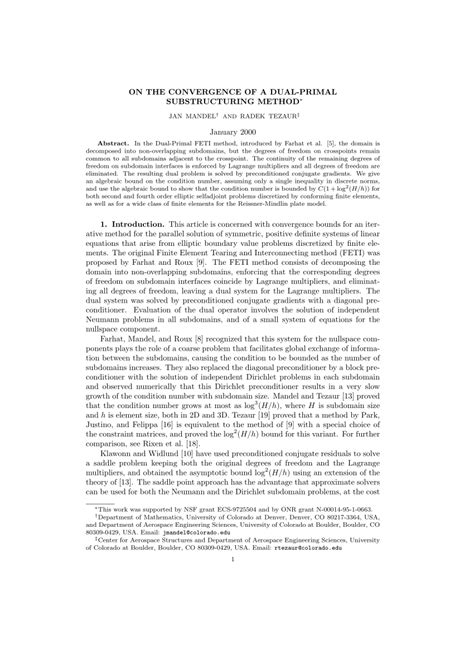 Pdf On The Convergence Of A Dual Primal Substructuring Method