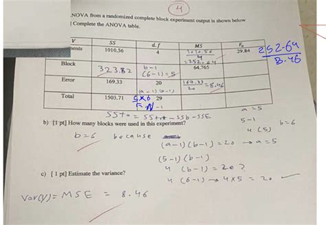 solved nova from a randomized complete block experiment