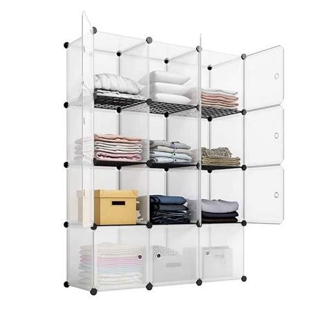 12 Cube Shelf With Doors Closet Organizer Plastic Modular Cube Storage