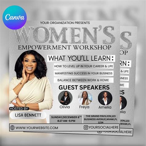 Women Empowerment Workshop Flyer Template Diy Event Design Digital