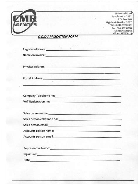 Cmr Agencies Cod Application Pdf