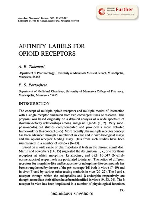 Affinity Labels For Opioid Receptors Annual Reviews