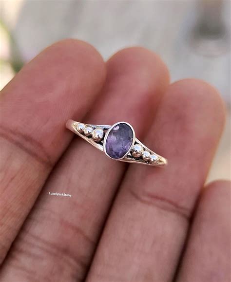 Minimalist Amethyst Ring 925 Sterling Silver • Dainty Oval Gemstone