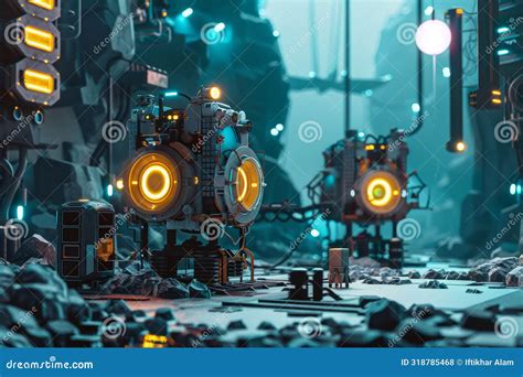 A Sci Fi Scene Depicting An Advanced Automated Mining Rig In Operation Creating A Futuristic