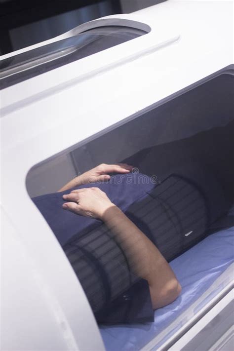 Female Patient In Oxygen Hyperbaric Chamber Hbot Stock Image Image Of