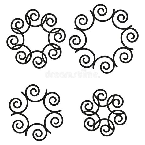 Ornamental Swirl Circles Decorative Round Pattern Black Curved Elements Abstract Vector