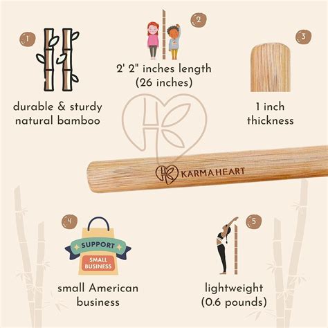 Karma Heart Pranayama Yoga Stick 2ft 2in Natural Bamboo Stretch Bar