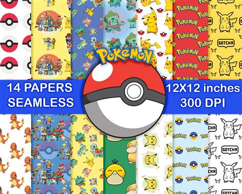 14 Pokemon Digital Paper Maximum Quality 300 Dpi Instant Download Scrapbooking Printable