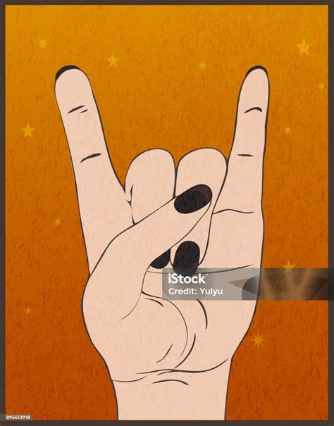 Rock Hand Gesture On Orange Grunge Background Stock Illustration