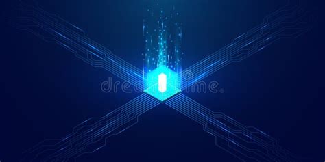 Semiconductor On Dark Blue Technology Background With Circuit Wires