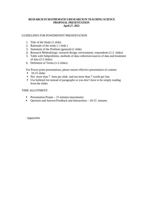 Guidelines For Research Proposal Presentation Pdf
