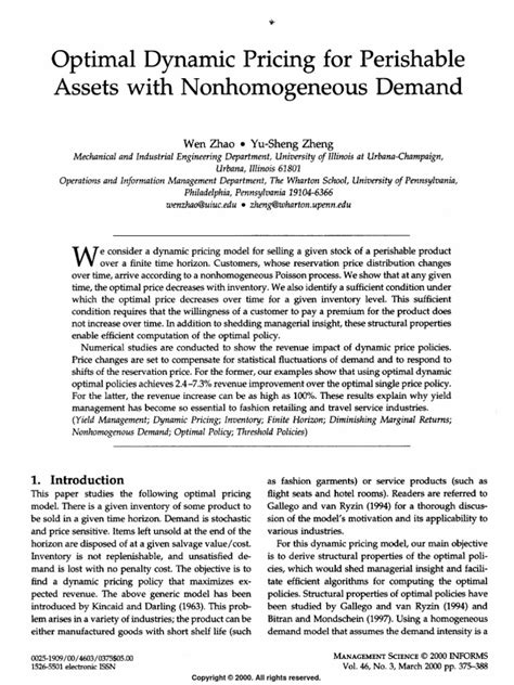 Optimal Dynamic Pricing For Perishable Assets With Nonhomogeneous Demand Pdf