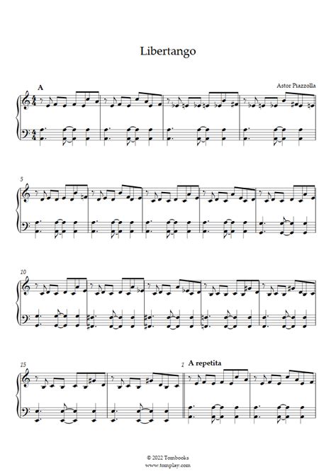 Libertango Piazzolla Astor Piano Sheet Music