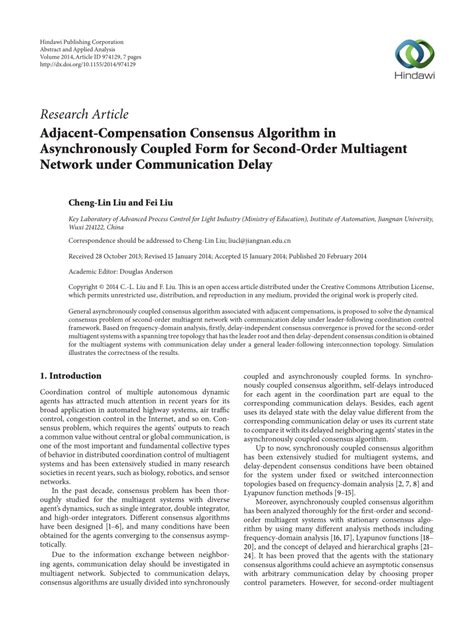 Pdf Adjacent Compensation Consensus Algorithm In Asynchronously Coupled Form For Second Order