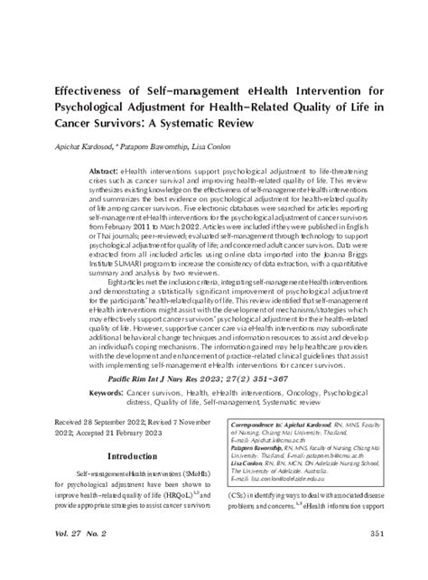 Pdf Effectiveness Of Self Management Ehealth Intervention For
