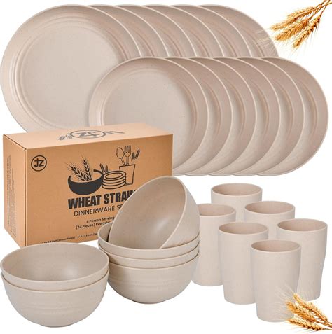 Dishes Set Teivio 32 Piece Kitchen Plastic Wheat Straw Dinnerware Set