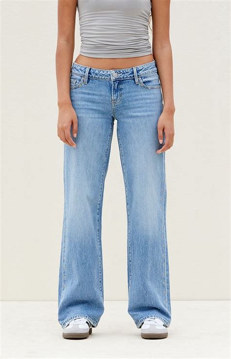 Pacsun Medium Indigo Rivet Low Rise Girlfriend Jeans Pacsun In 2024