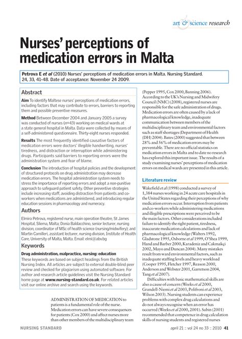 Pdf Nurses Perceptions Of Medication Errors In Malta