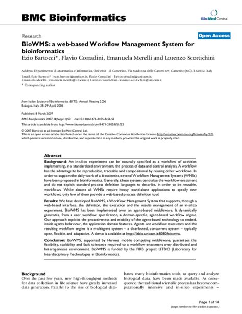 Pdf Biowms A Web Based Workflow Management System For Bioinformatics