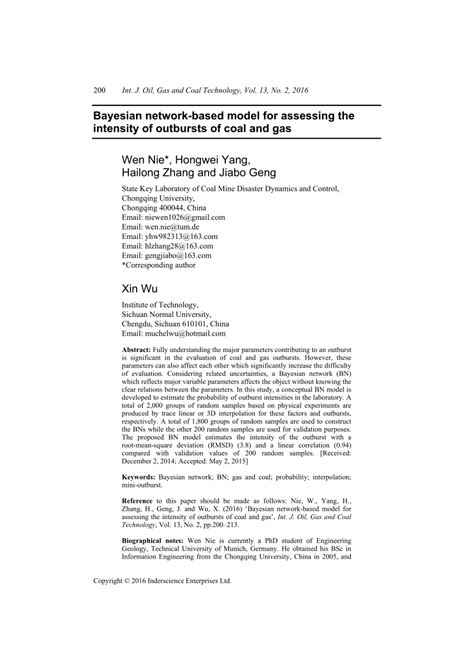 Pdf Bayesian Network Based Model For Assessing The Intensity Of