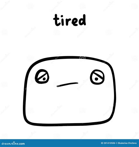 Tired Hand Drawn Vector Illustration In Cartoon Doodle Style Face
