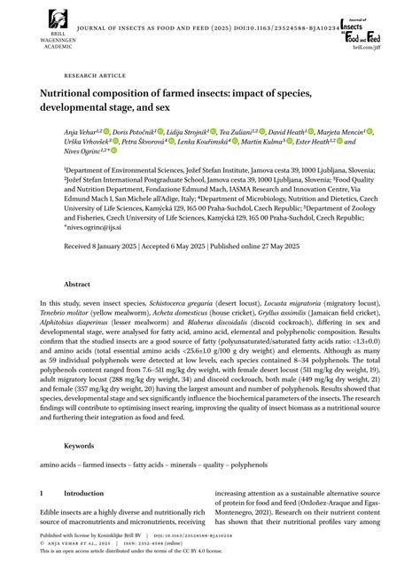 Pdf Nutritional Composition Of Farmed Insects Impact Of Species Developmental Stage And Sex